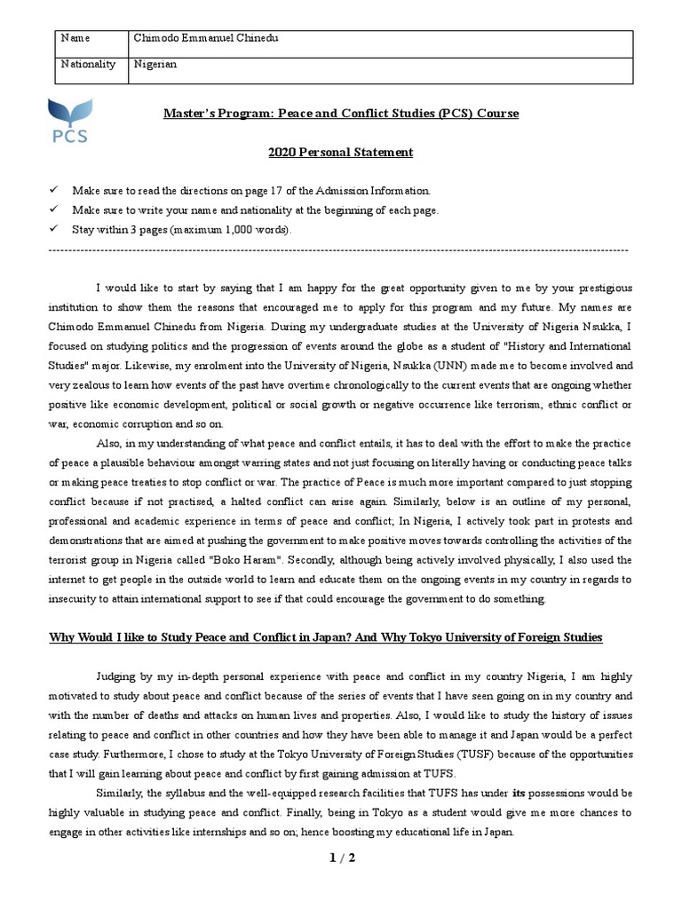 Pcs Personal Statement Form - Edited | PDF | Nigeria | Peace