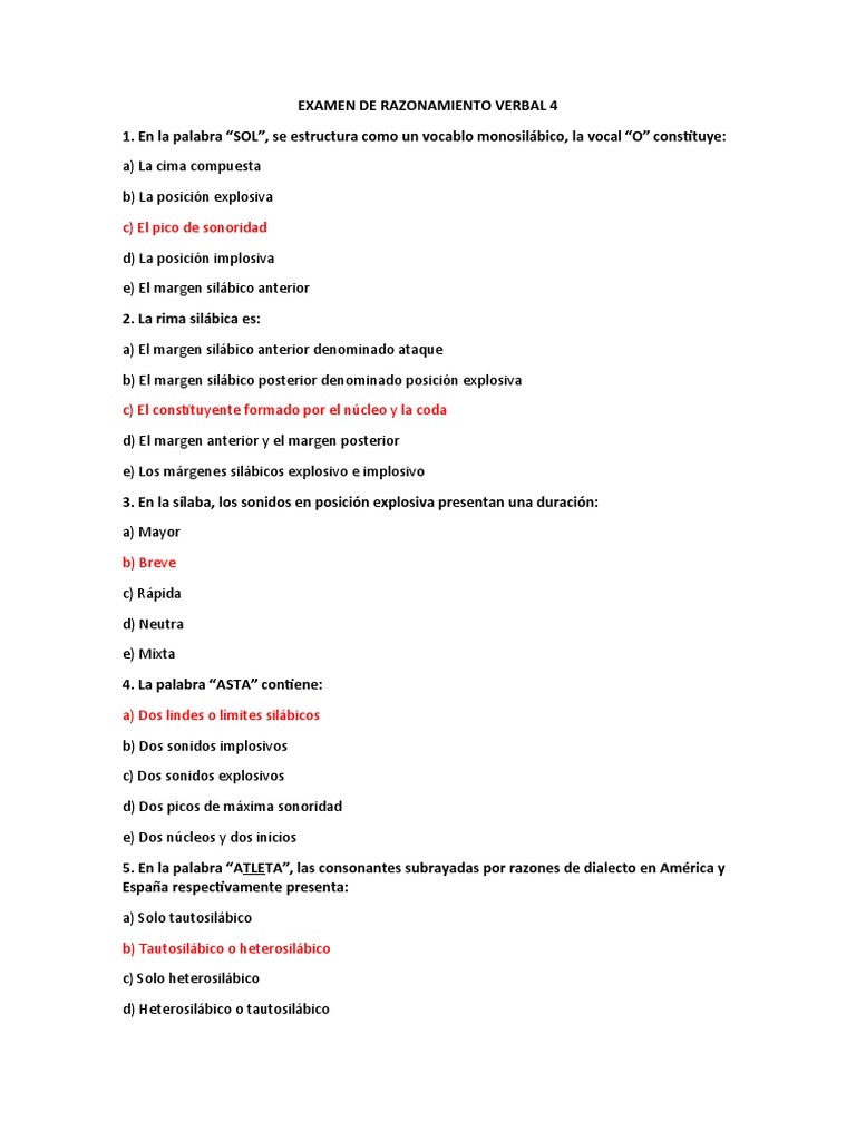 Examen de Razonamiento Verbal 4 | PDF