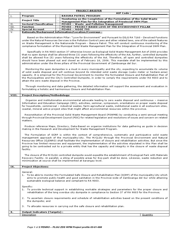 SMM Project Profile - SWM Plan | PDF | Waste | Waste Management