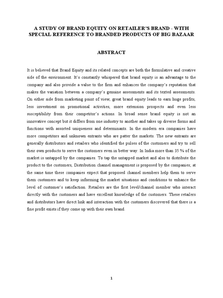 A Study of Brand Equity On Retail Big Bazaar | PDF | Retail | Brand