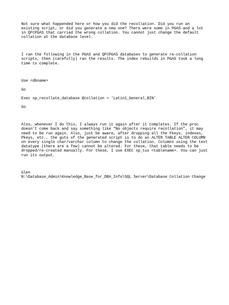 SQL Database Collation Guide | PDF