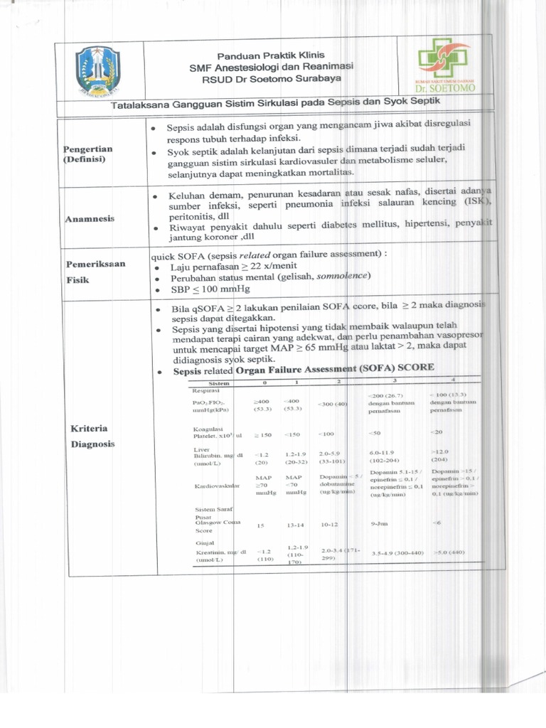 PPK Tatalaksana Gangguan Sistim Sirkulasi Pada Sepsis Dan Syok Septik | PDF