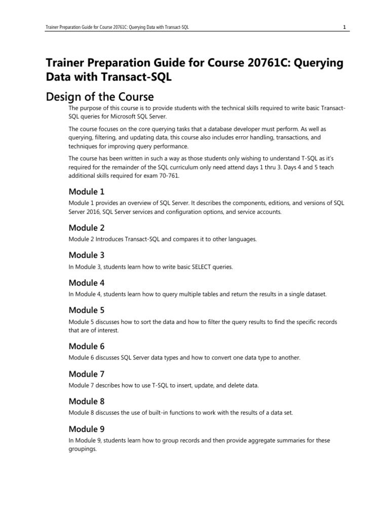 20761C TrainerPrepGuide PDF | PDF | Microsoft Sql Server | Software