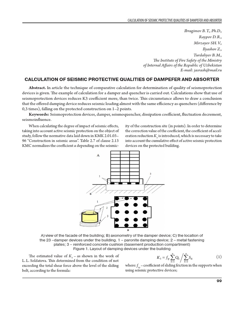 Calculation of Seismic Protective Qualities of Dampefer and Absorter | PDF | Damping | Physical ...