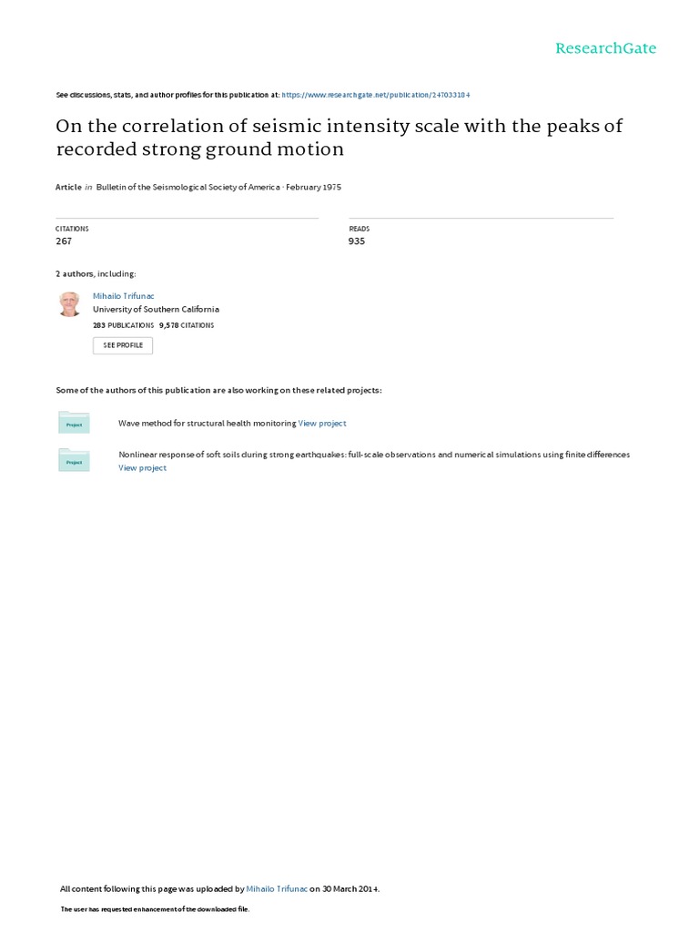 Correlation of Seismic Intensity Scales | PDF | Earthquakes | Seismology