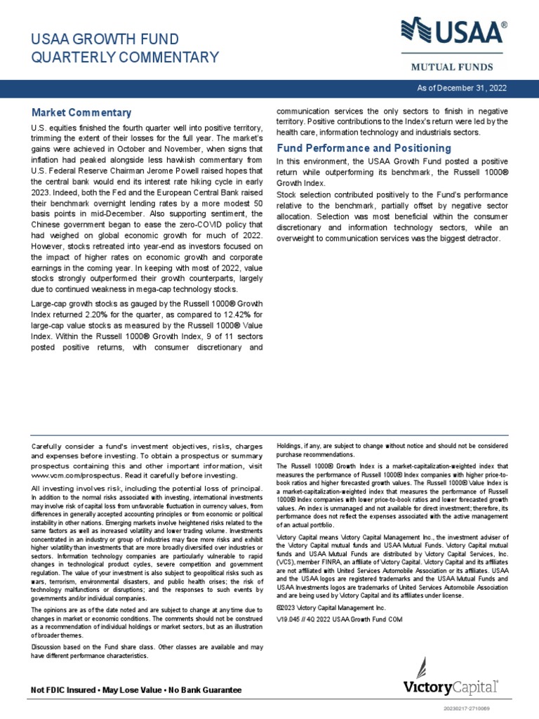 USAA Growth Fund - USAAX - 4Q 2022 | PDF | Investing | Stock Market Index