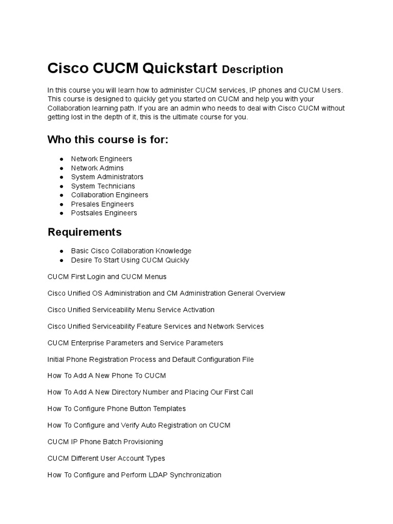 Cisco CUCM Quickstart | PDF