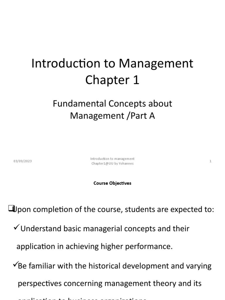 Introduction To Management Chap1@UU by Yohannes | PDF | Human Resources | Concept