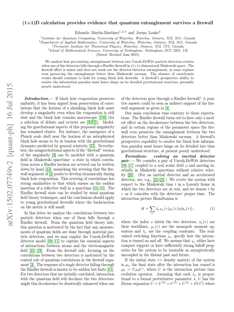 (1+1) D Calculation Provides Evidence That Quantum Entanglement ...