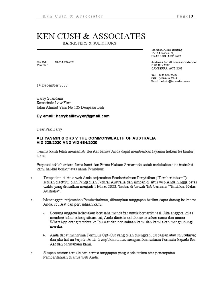 Letter To Pak Harry Bali Lawyer - Letter of Engagement - 14.12.2022 | PDF