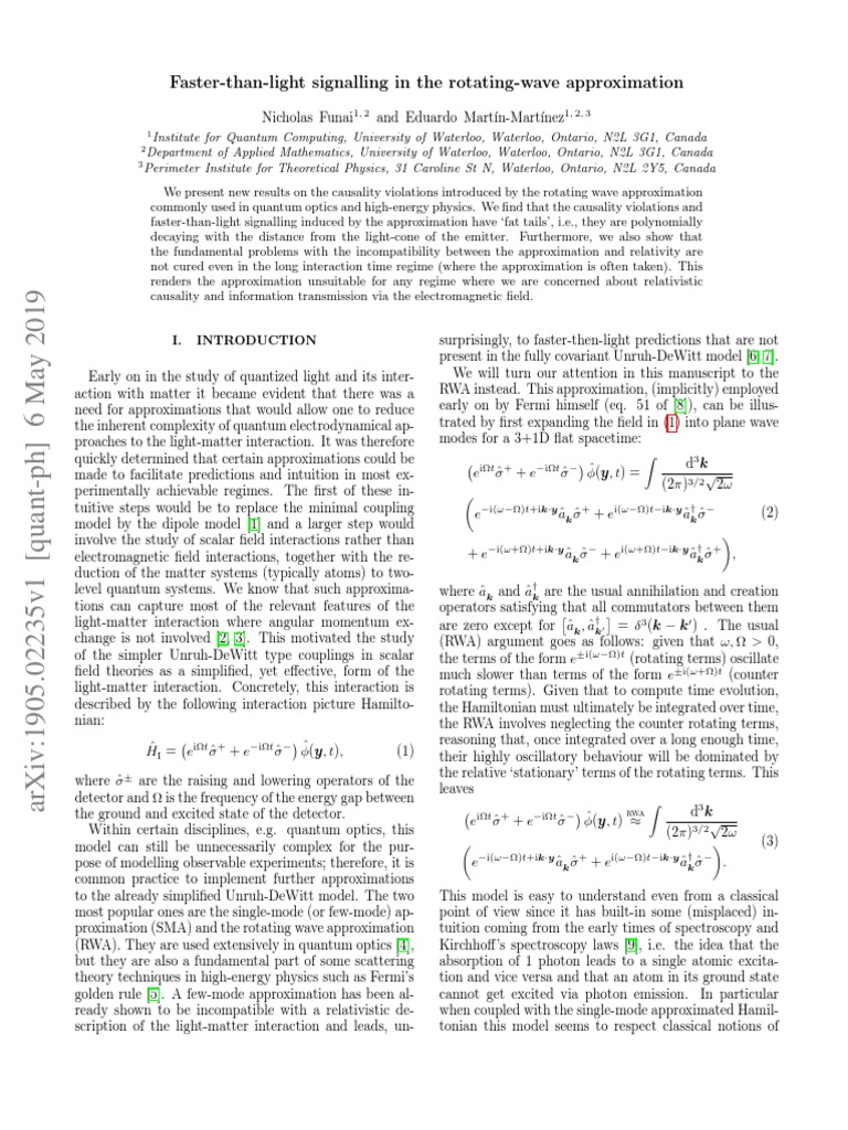 Faster Than Light Signalling In The Rotating Wave Approximation Pdf