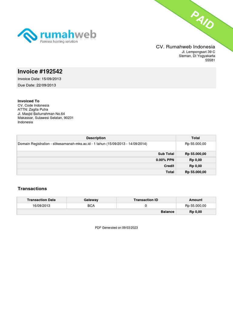 Domain Registration Invoice | PDF