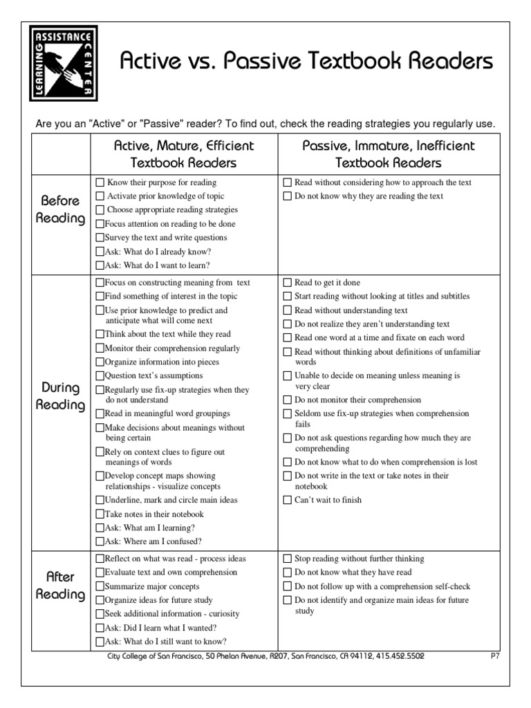 Active Vs Passive Textbook Readers Pdf Reading Comprehension