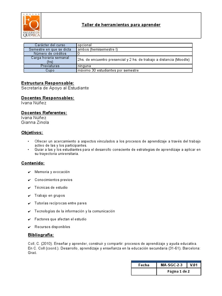 Taller de Herramientas para Aprender | PDF | Enseñando | Aprendizaje