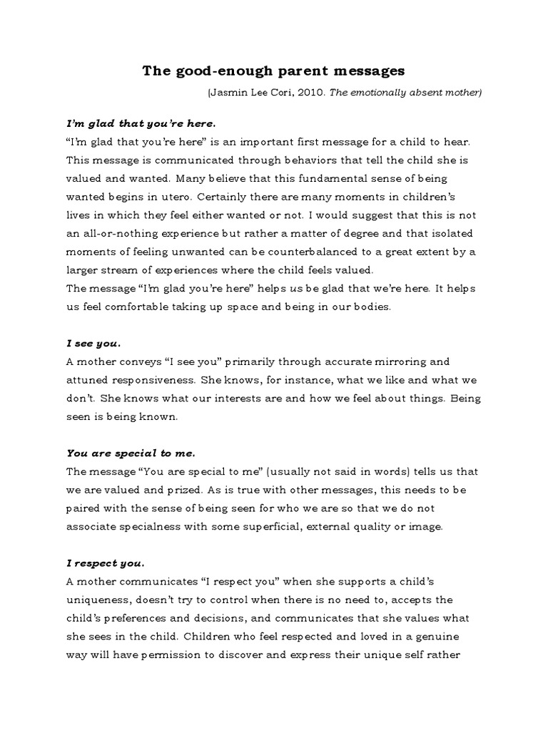 The Good Parent Messages PDF | PDF | Body Language | Psychology