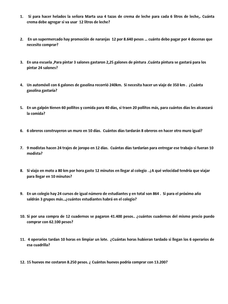 problemas de regla de 3 simple (1) | PDF