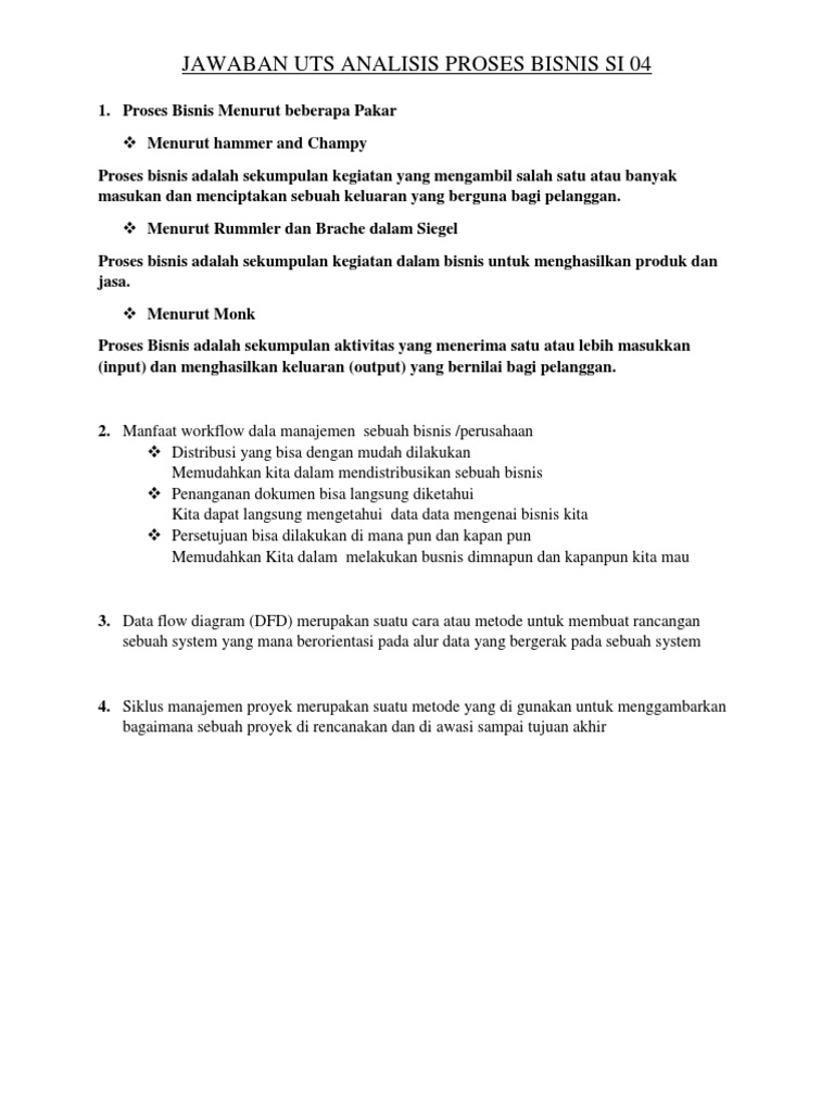 Jawaban Soal Uts Analisis Proses Bisnis (Ilham Maulana) Si 04 PDF | PDF