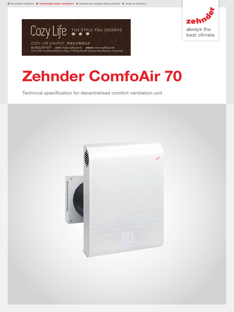 Zehnder ComfoAir 70 TS SI V1118 | PDF | Building Insulation | Humidity