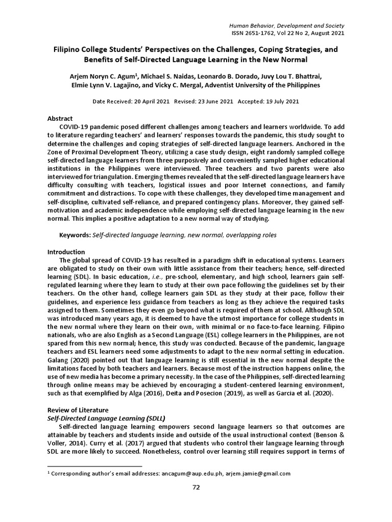 Pinay Students' SDL Challenges and Strategies | PDF | English As A ...