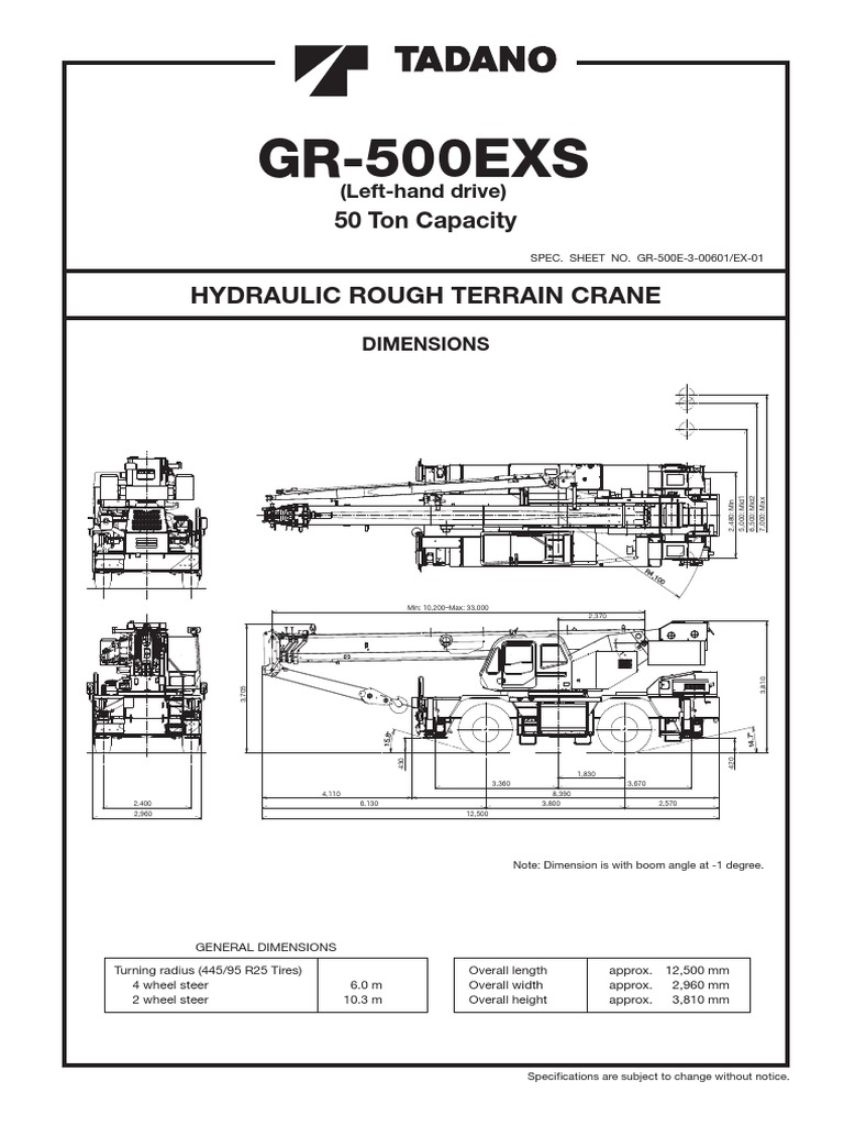 Gr-500exs-3 Lng-En Gen S 202111 PDF | PDF | Crane (Machine) | Axle