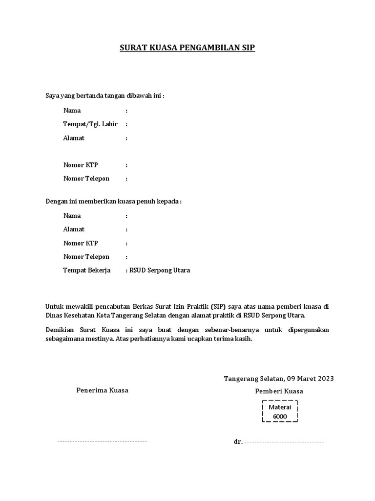 Surat Kuasa Pengambilan SIP | PDF