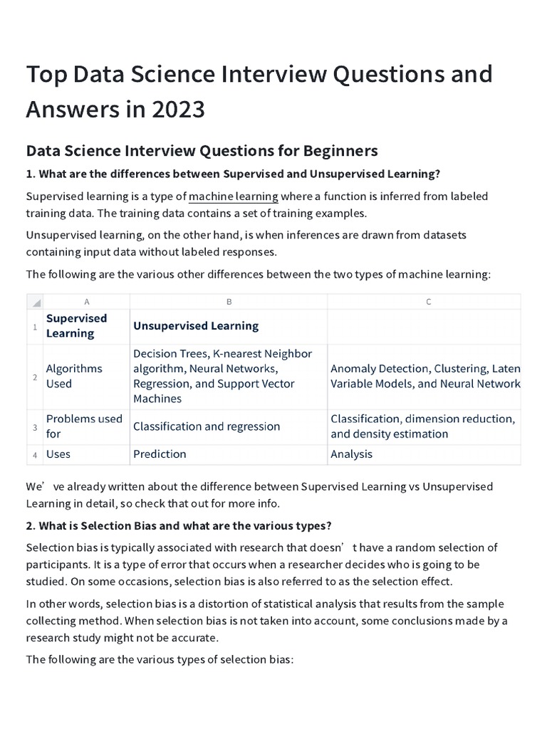 Top Data Science Interview Questions and Answers in 2023 PDF | PDF ...