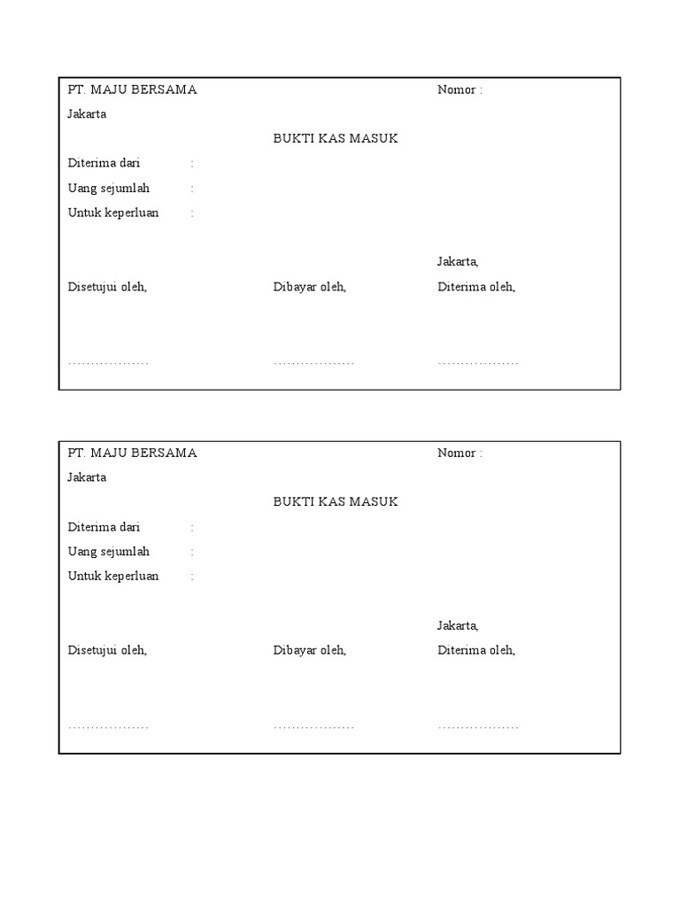 Contoh Bukti Kas Masuk dan Keluar | PDF