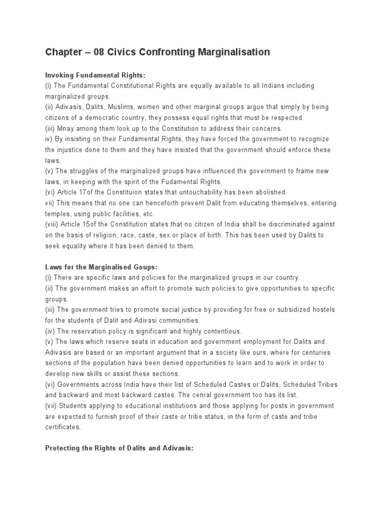 Chapter-8 - Civic-Confronting Marginalisation | PDF | Dalit | Social ...