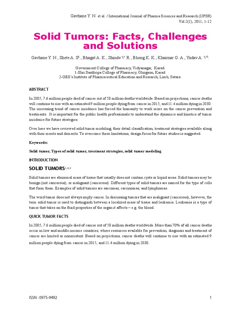 Solid Tumors: Challenges and Treatments | PDF | Chemotherapy | Cancer