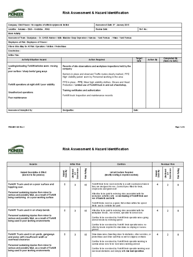 Forklift Risk Assessment Overview | PDF | Forklift | Truck