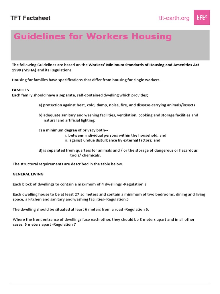 Act 446 Annex-B-Guidelines-for-Workers-Housing-1 | PDF | Kitchen | Stove
