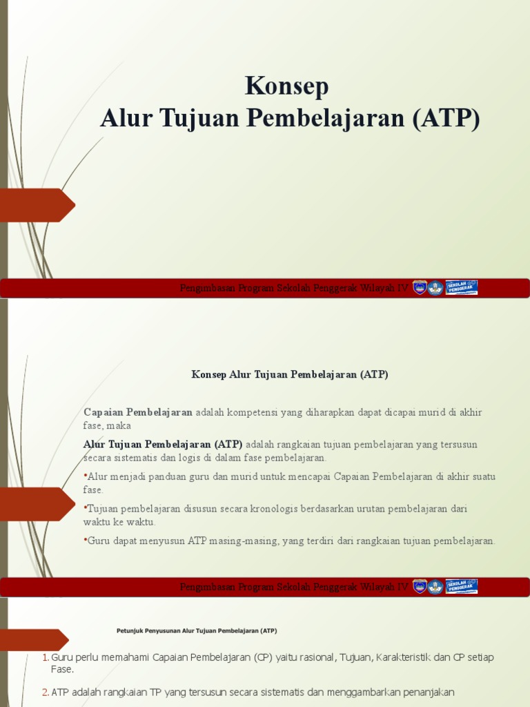 Konsep Alur Tujuan Pembelajaran (ATP) : Pengimbasan Program Sekolah Penggerak Wilayah IV | PDF