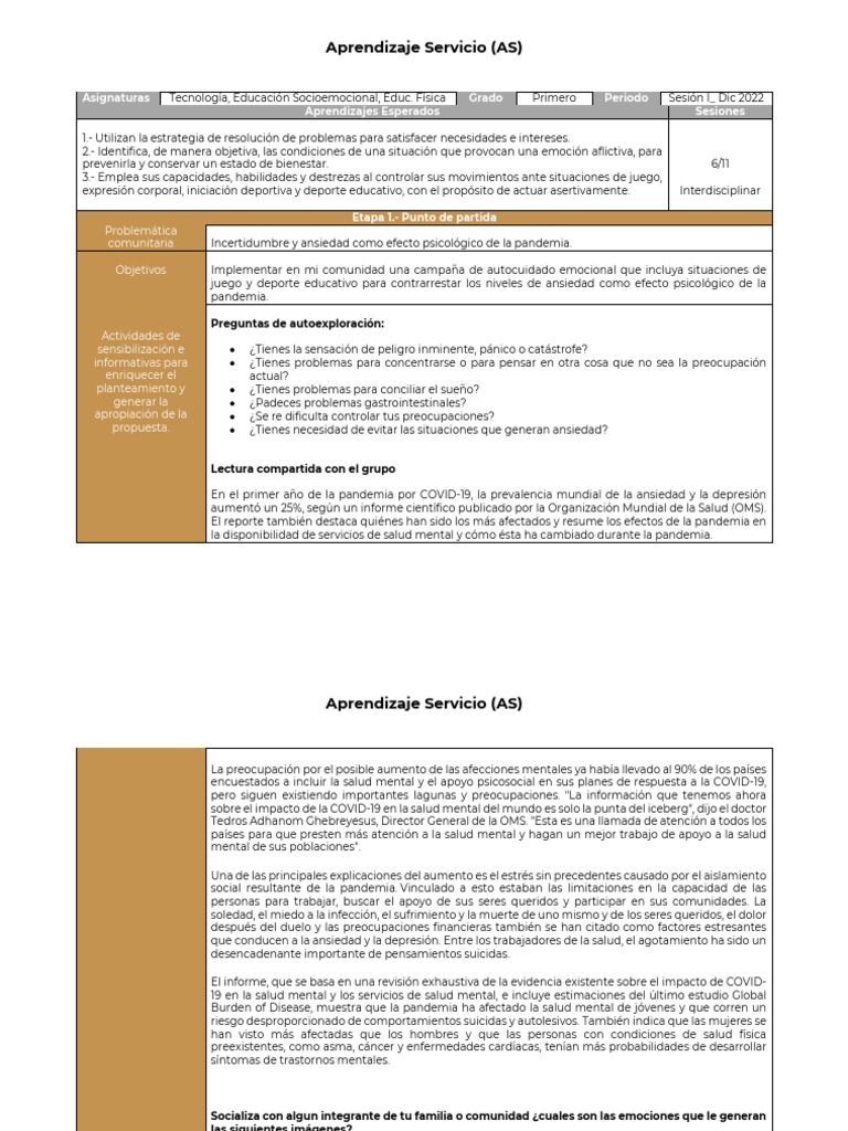 Aprendizaje Servicio (AS) | PDF | Las emociones | Ansiedad