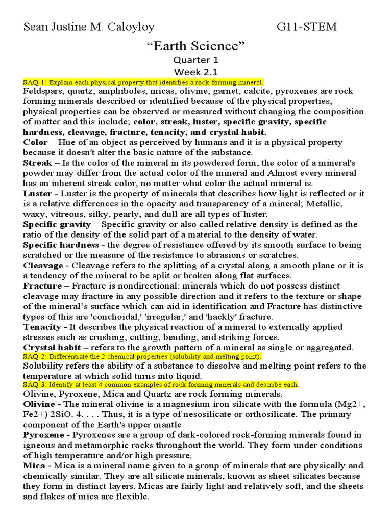 Earth Science 2 | PDF | Minerals | Nature