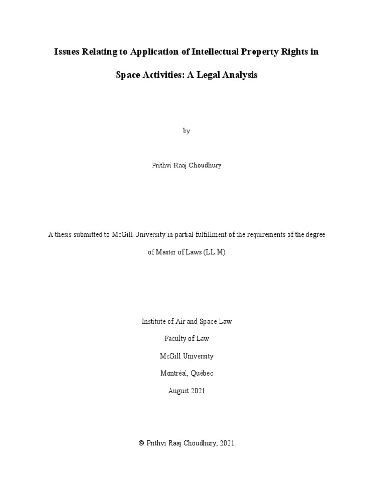 Issues Relating To Application of Intellectual Property Rights in Space Activities: A Legal ...
