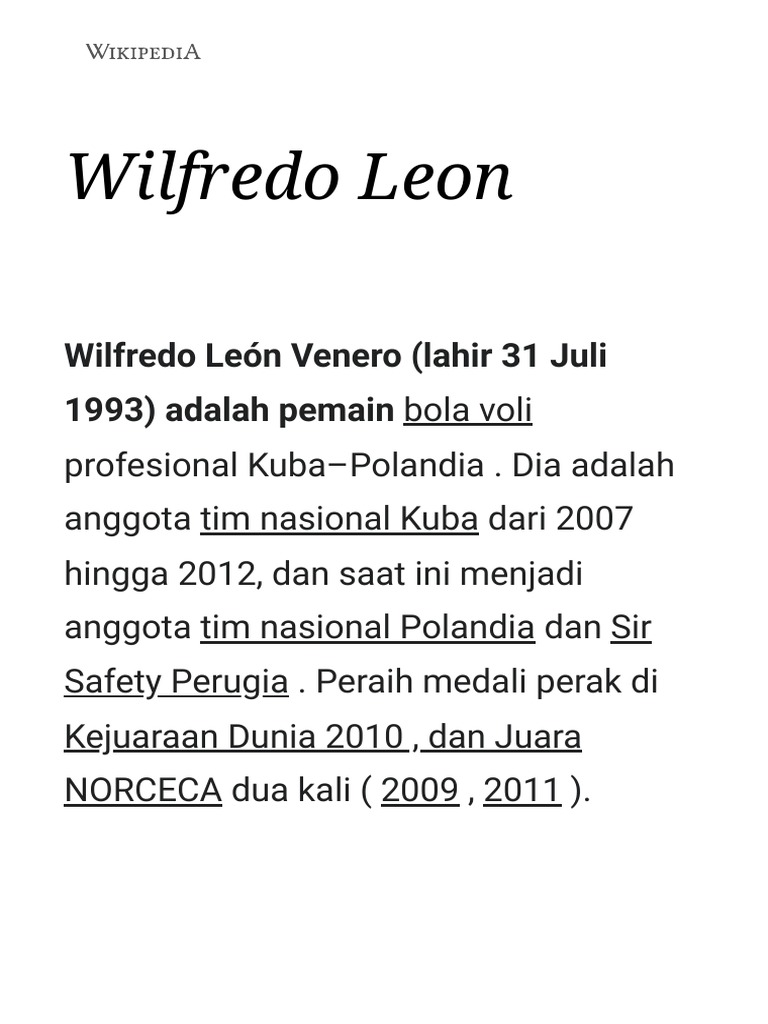 Wilfredo León - Wikipedia | PDF | Olahraga & Rekreasi