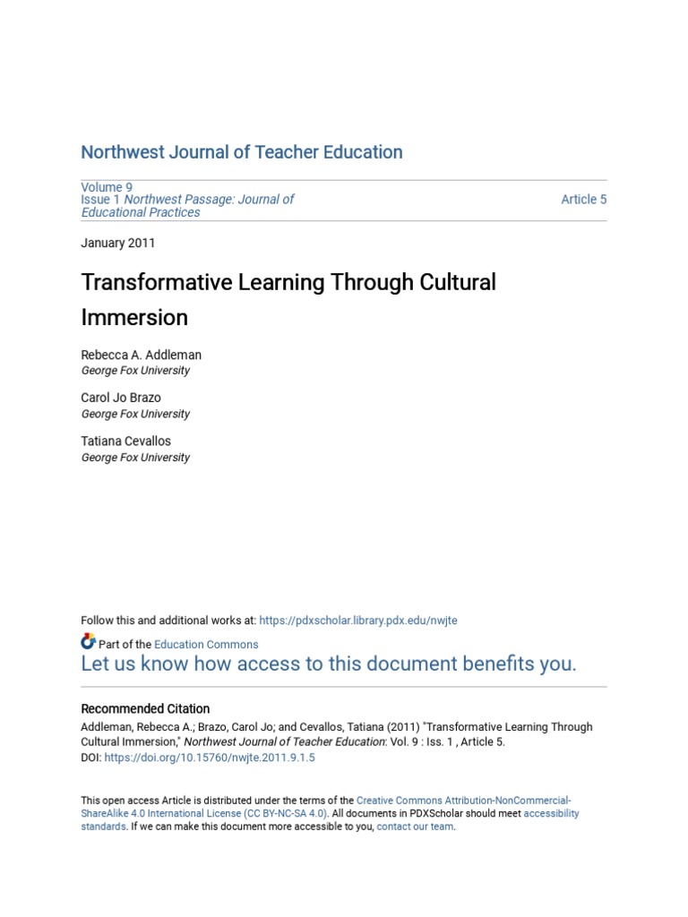 Transformative Learning Through Cultural Immersion | PDF | Learning ...