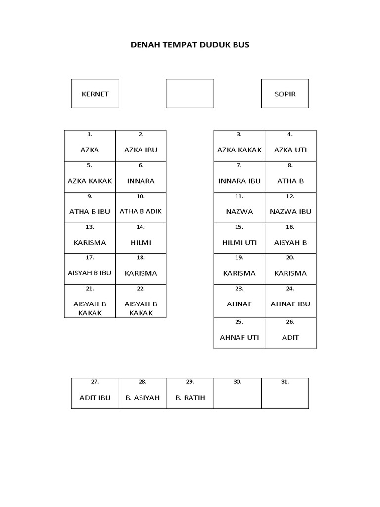 Denah Tempat Duduk Bus 1 | PDF