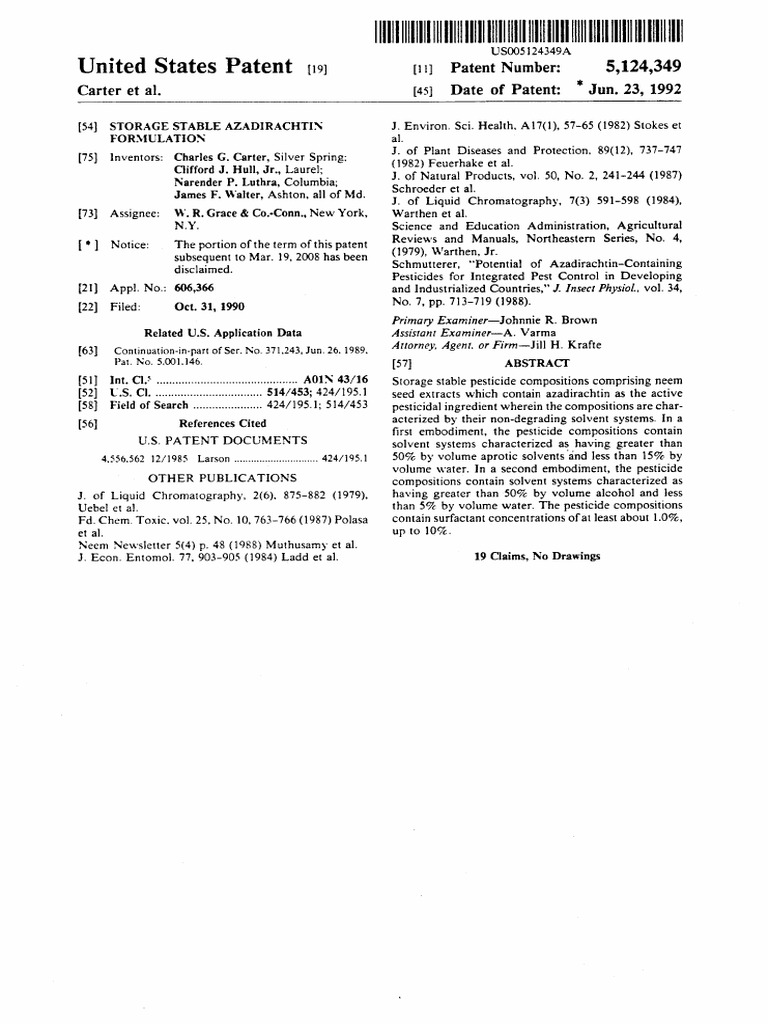 Neem Us Patent Application PDF | PDF