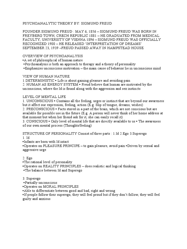 Freud's Psychoanalytic Theory Overview | PDF | Psychoanalysis ...