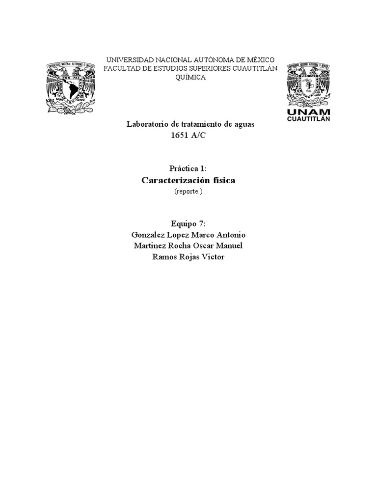 TAR. Reporte 1. Caracterización Física de Un Agua Potable y Residual. | PDF | Color | Agua