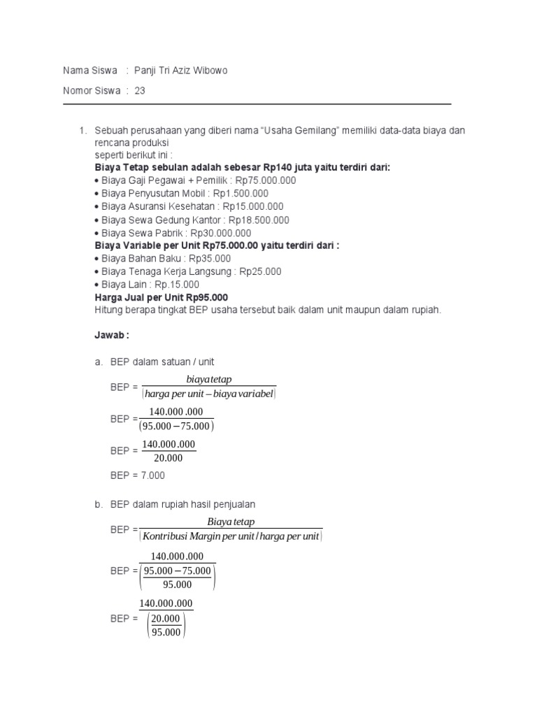 Contoh Soal BEP dan ROI Katering | PDF | Teknologi & Rekayasa