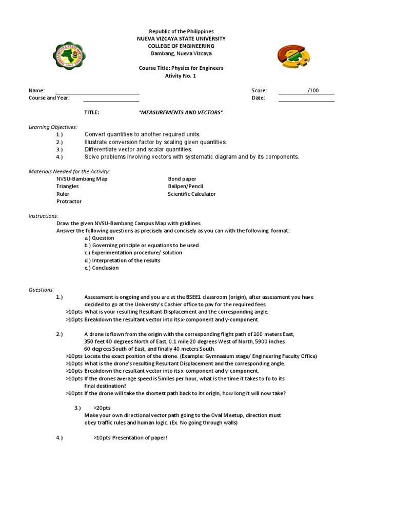 Activity 1 Physics For Engineers | PDF | Euclidean Vector | Physics