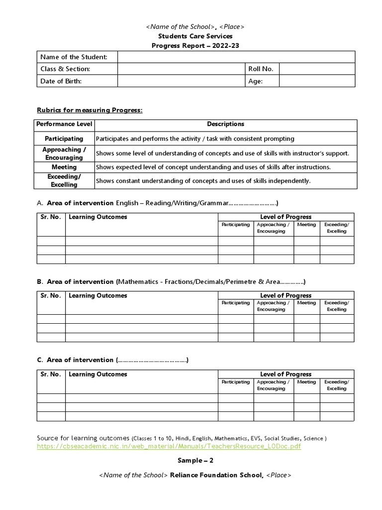 Progress Report Format | Download Free PDF | Education Theory ...