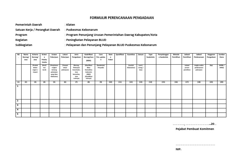 Formulir Perencanaan Pengadaan | PDF