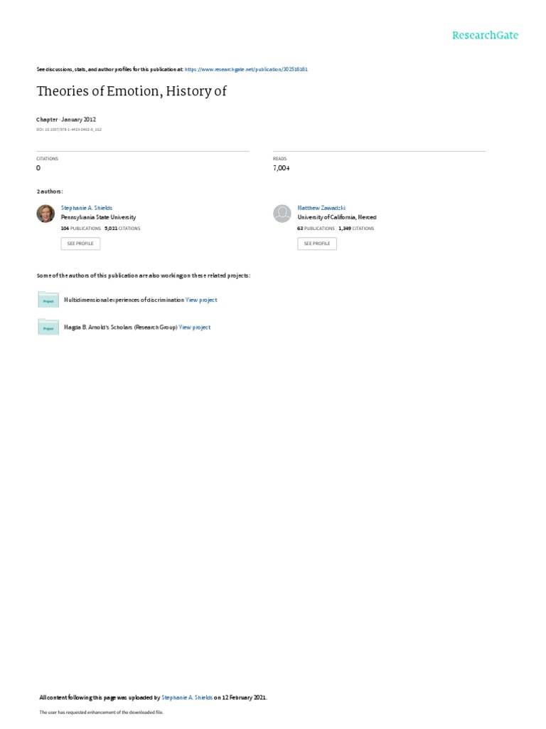 Theories of Emotion, History Of: January 2012 | PDF | Emotions | Thought