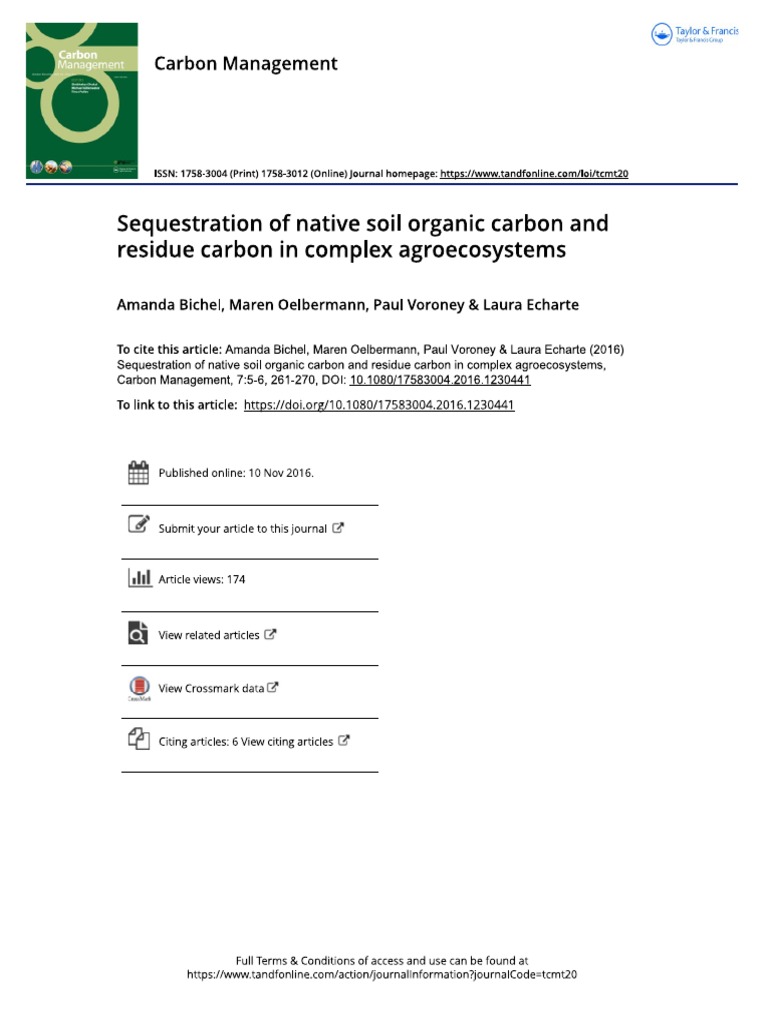 Sequestration of Native Carbon and Residue Carbon in Complex ...