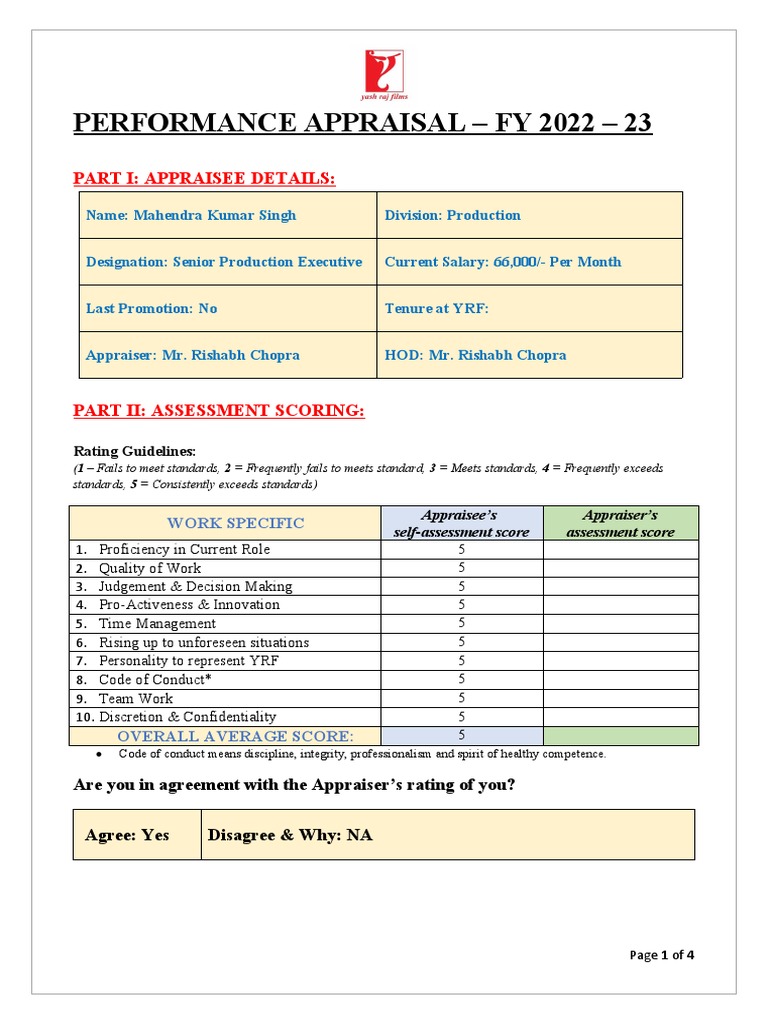 Appraisal Form - 2023 | PDF | Psychological Concepts | Behavior Modification