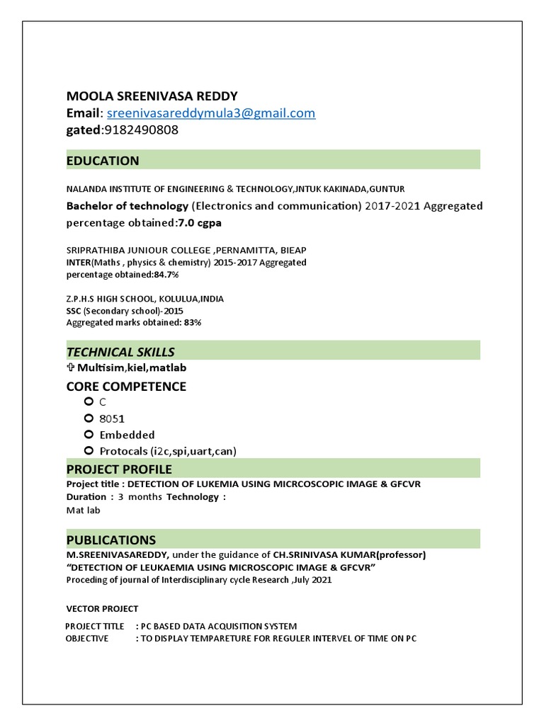Moola Sreenivasa Reddy ECE Resume | PDF