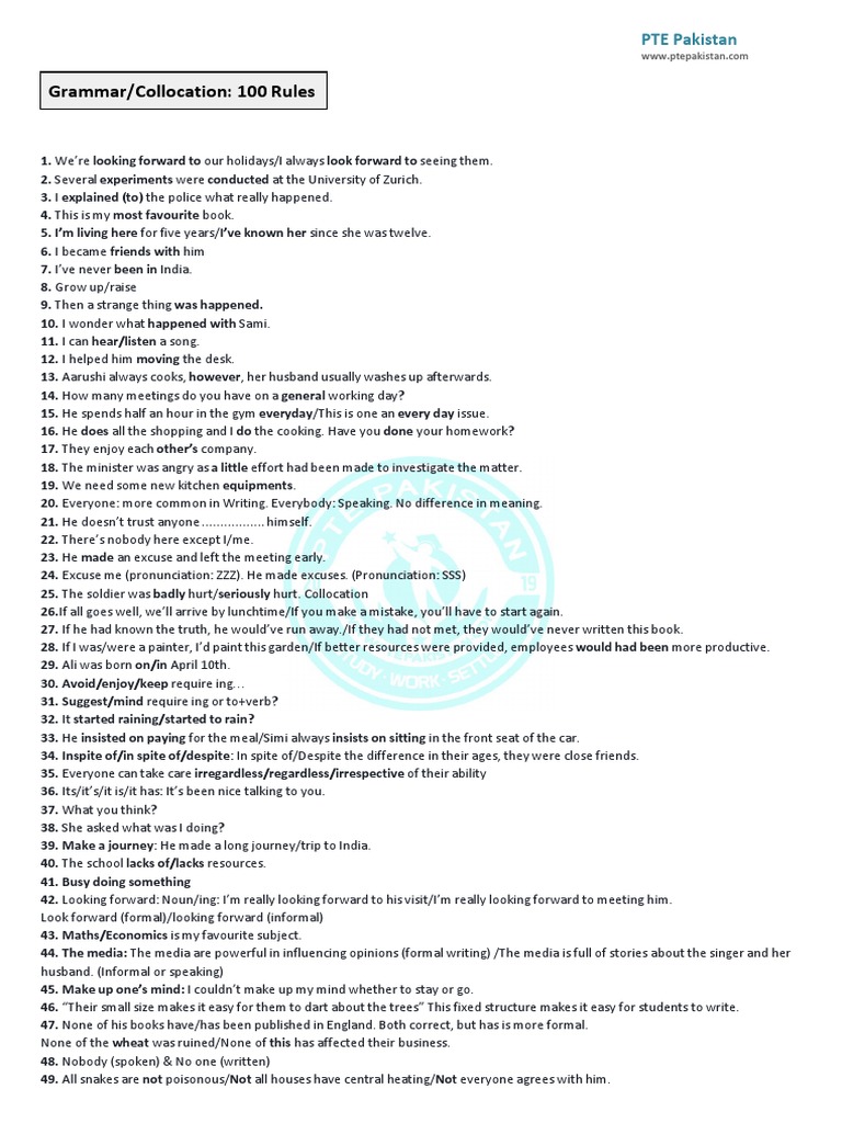 Grammar - 100 Rules | PDF